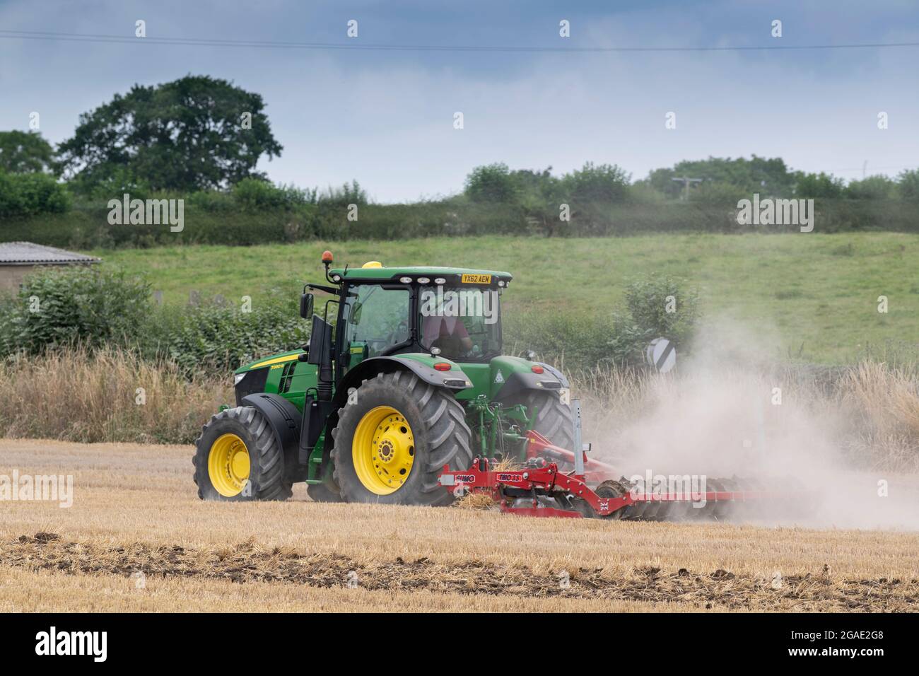 John Deere 7280R tractor going over stubble with a Sumo Trio one pass stubble cultivator. County ...