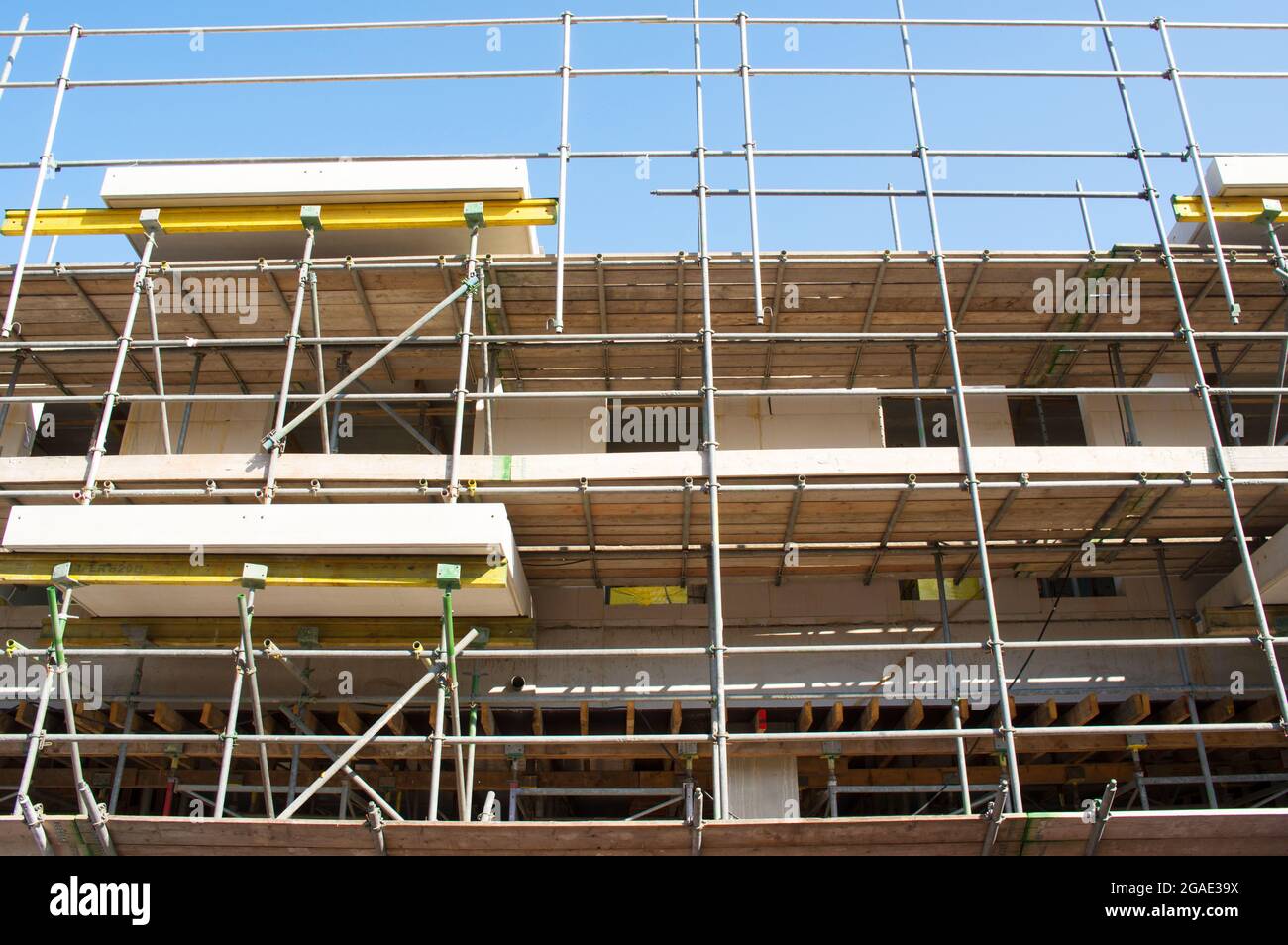 Closeup of scaffolding of a building under construction in the ...