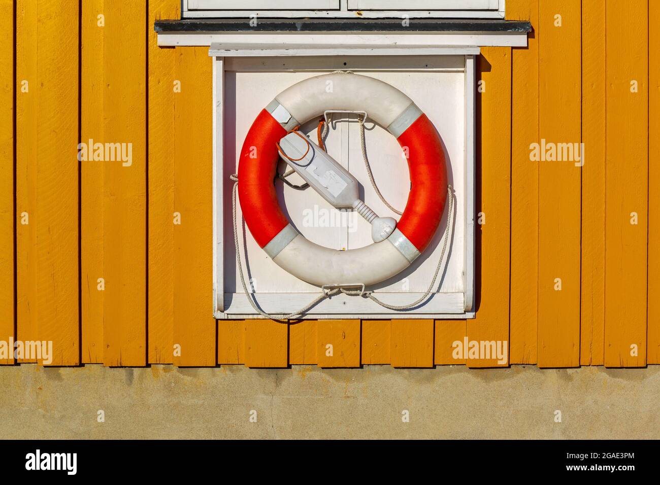 Lifebuoy Ring Safety Device at Wooden Cabin Wall Stock Photo - Alamy