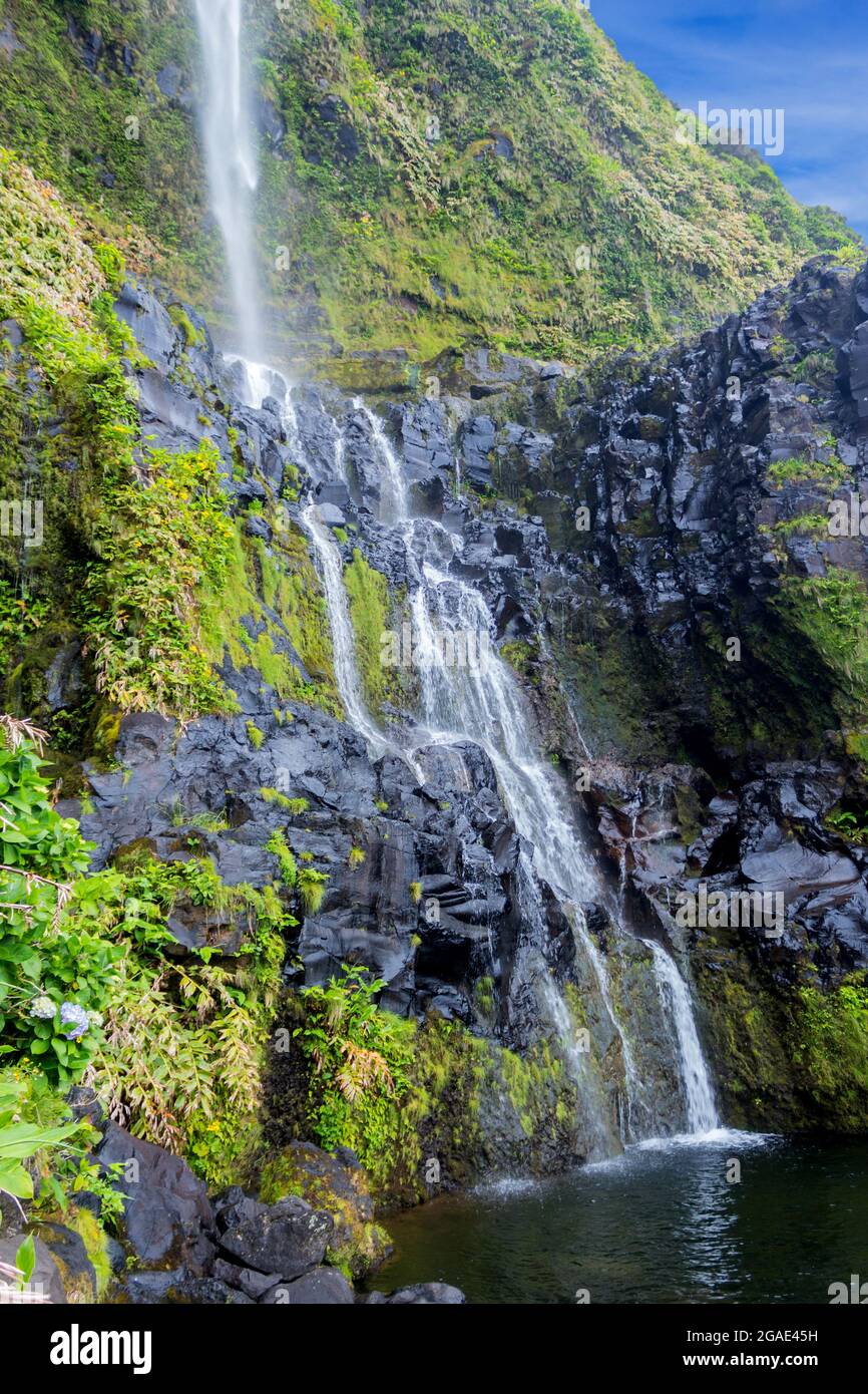 Azores waterfalls and cliffs in Flores island. Portugal Stock Photo - Alamy
