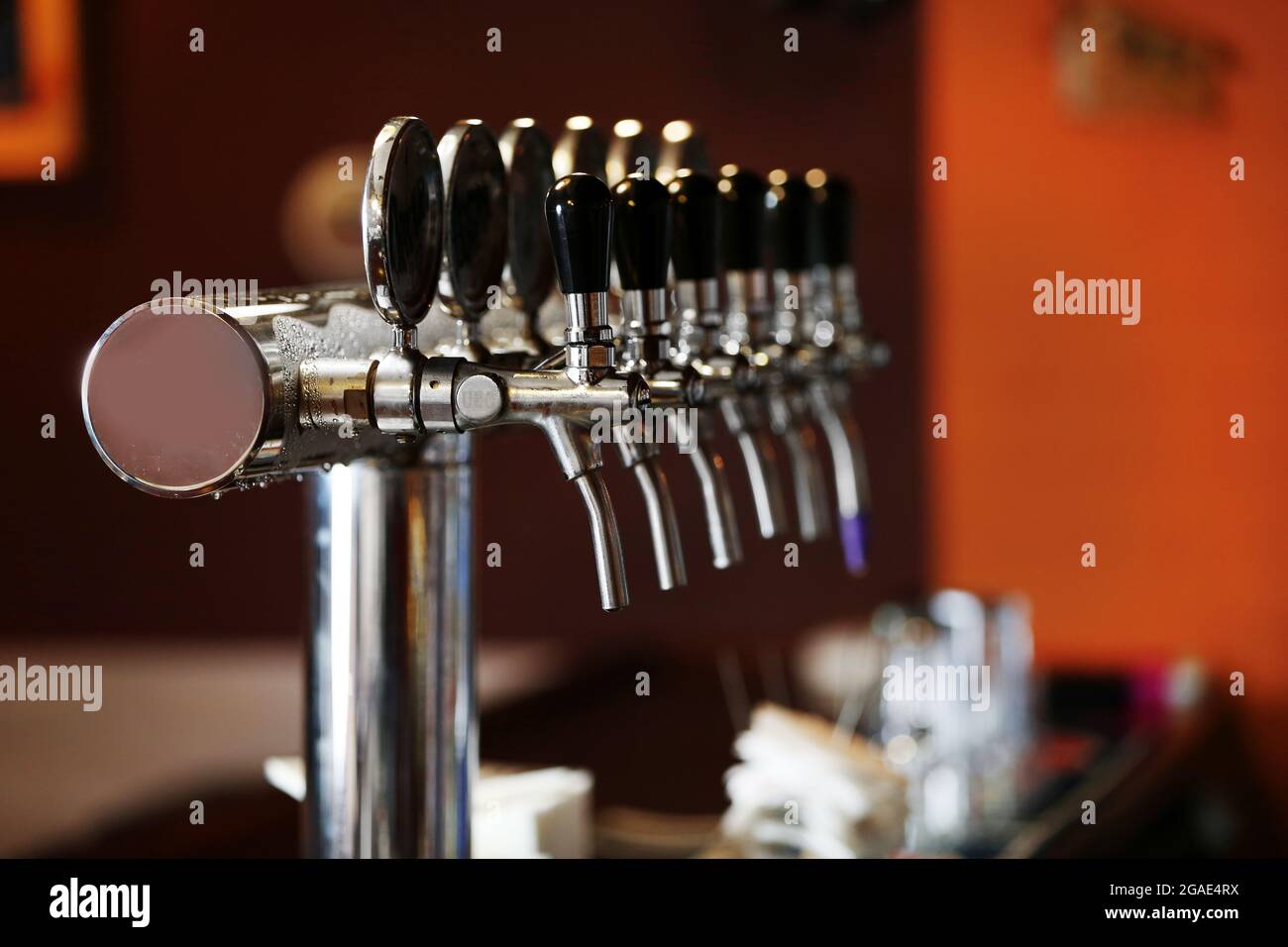 Beer taps close-up Stock Photo - Alamy