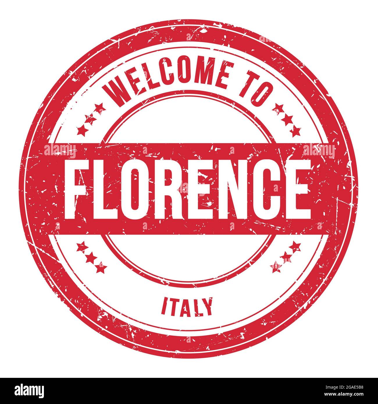 WELCOME TO FLORENCE - ITALY, words written on red round coin stamp ...