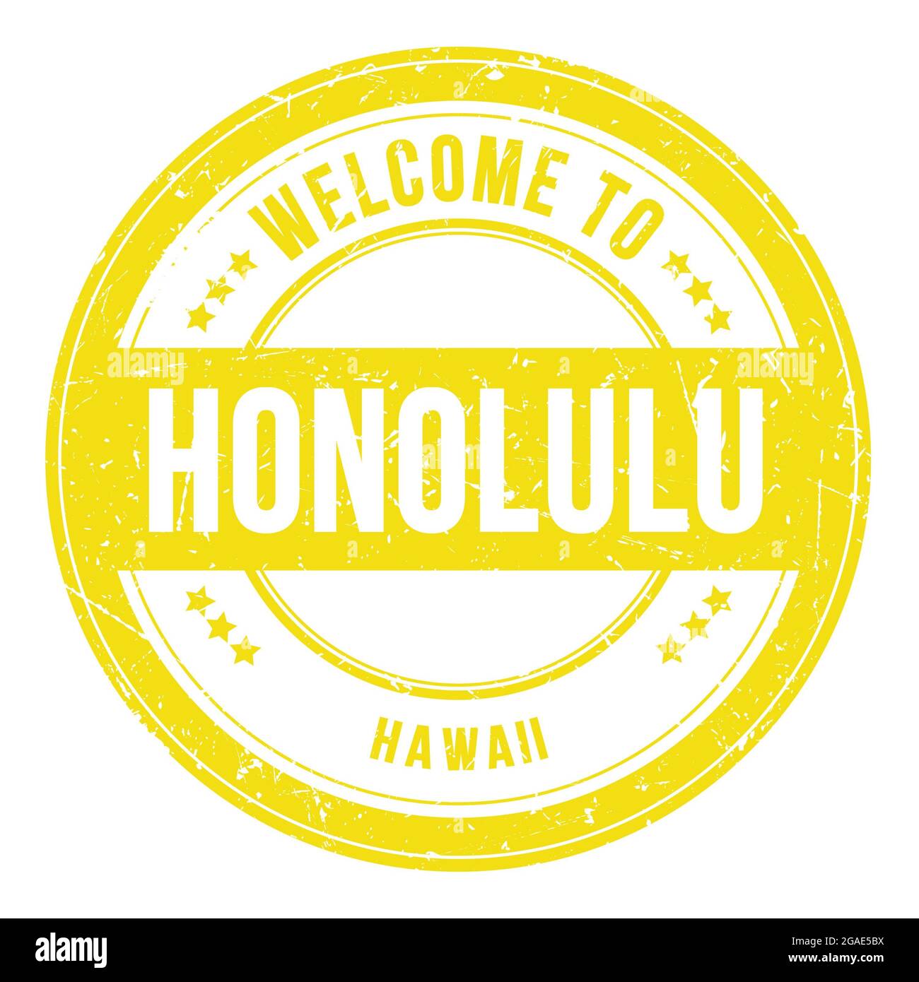 WELCOME TO HONOLULU - HAWAII, words written on yellow round coin stamp ...