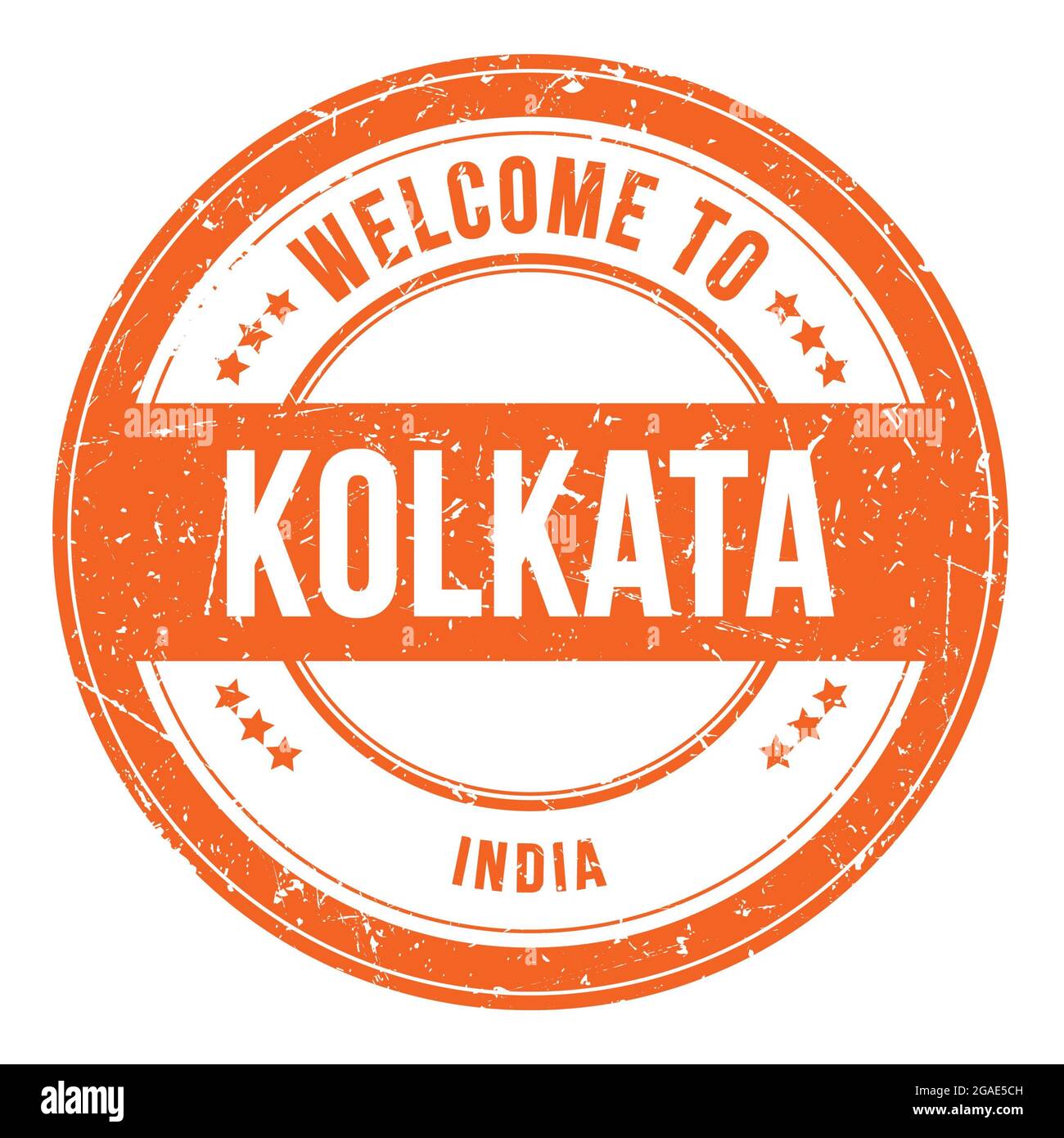WELCOME TO KOLKATA - INDIA, words written on orange round coin stamp ...