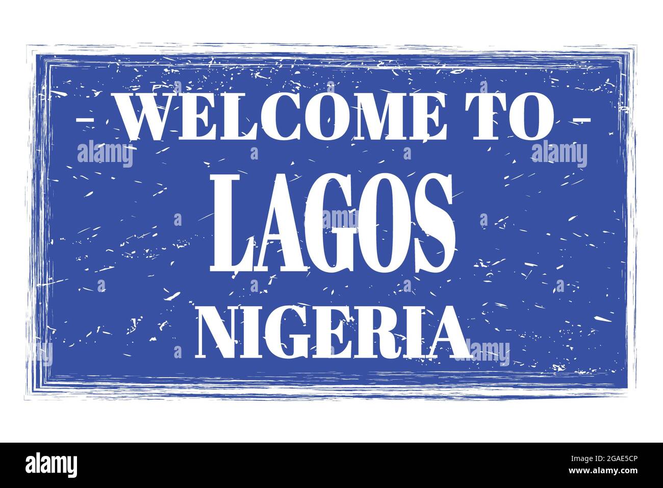 WELCOME TO LAGOS - NIGERIA, words written on blue rectangle post stamp ...