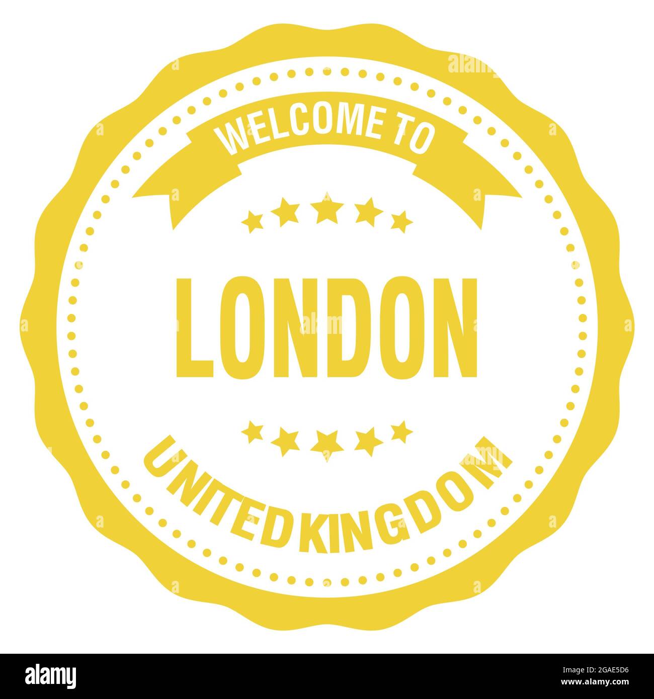 WELCOME TO LONDON - UNITED KINGDOM, words written on yellow round badge ...