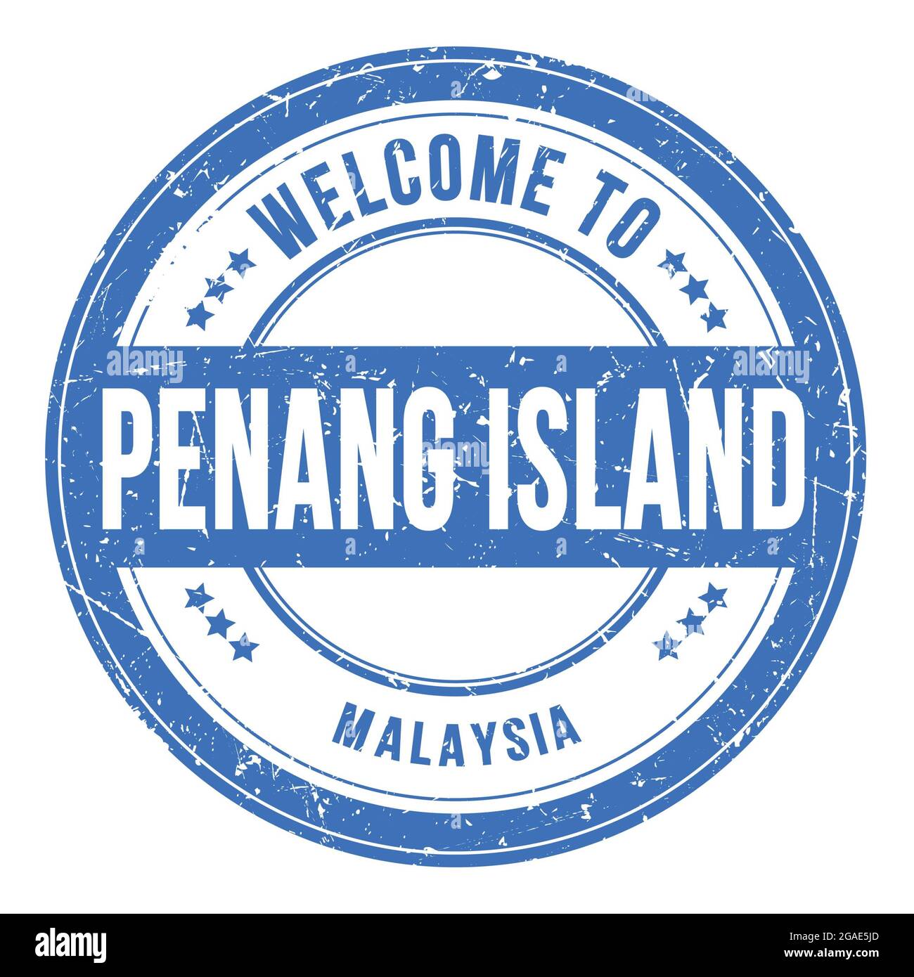 WELCOME TO PENANG ISLAND - MALAYSIA, words written on light blue round ...
