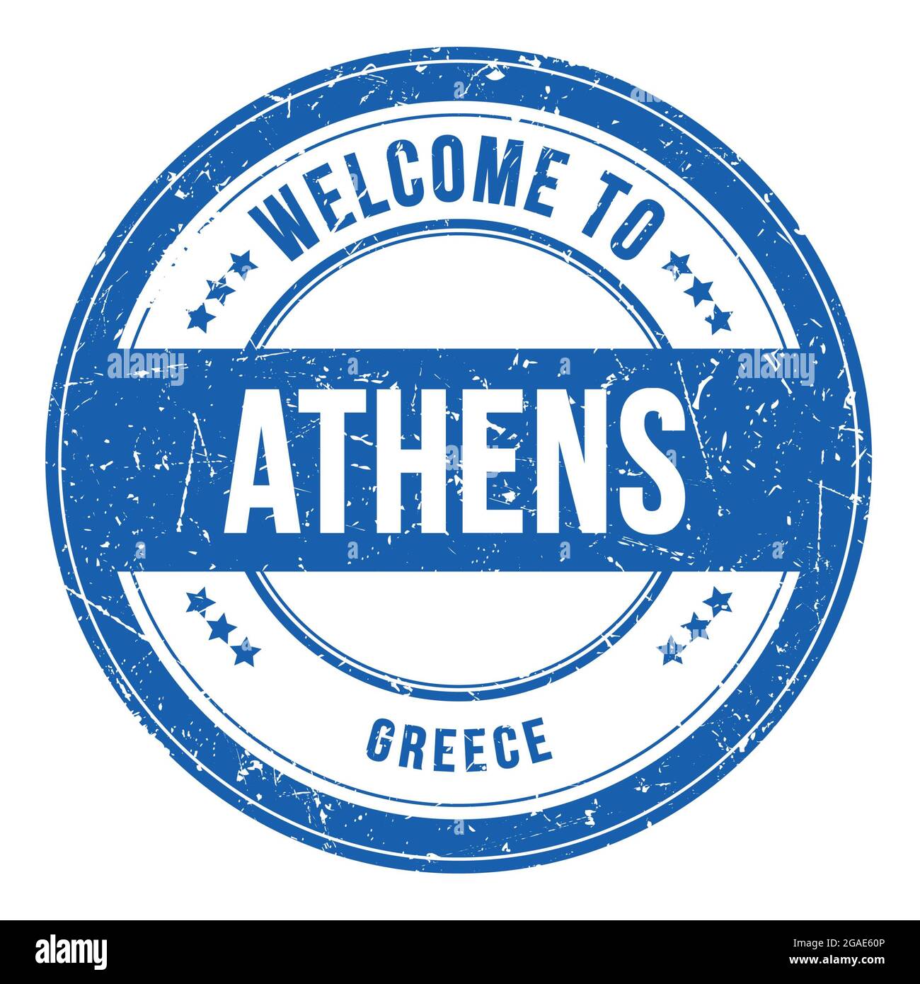 WELCOME TO ATHENS - GREECE, words written on greek blue round coin ...