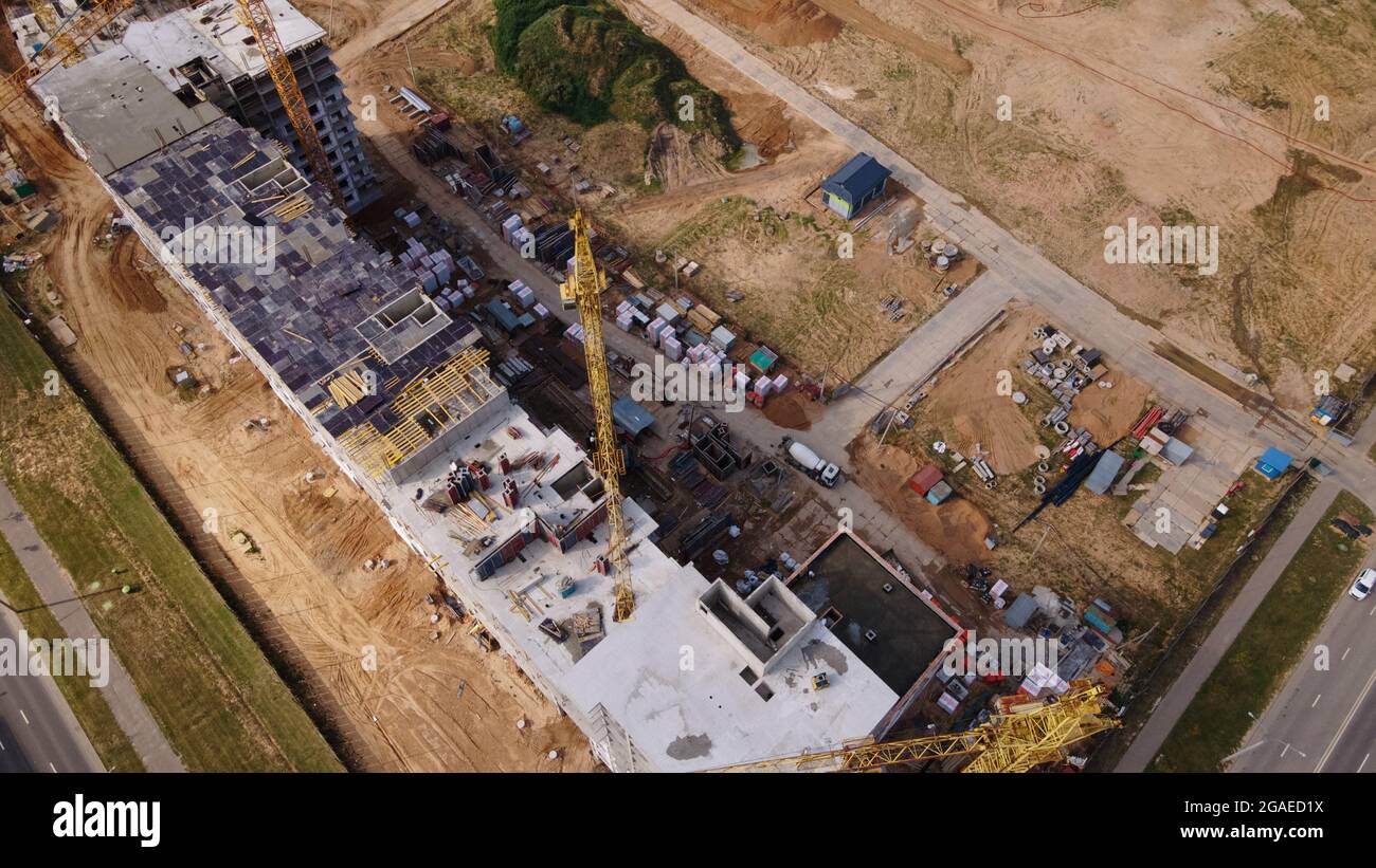 Construction site for a new city block. Construction work is underway ...