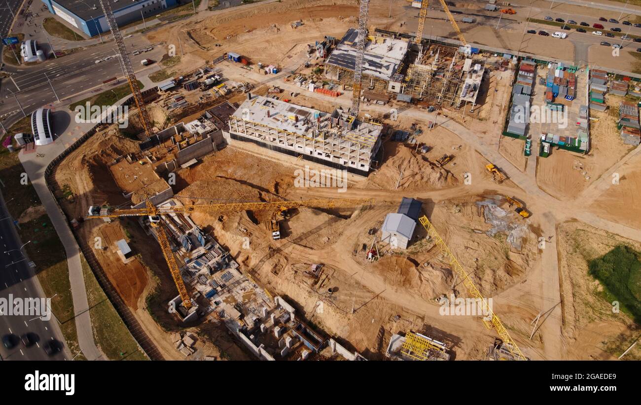 Construction site for a new city block. Construction work is underway ...