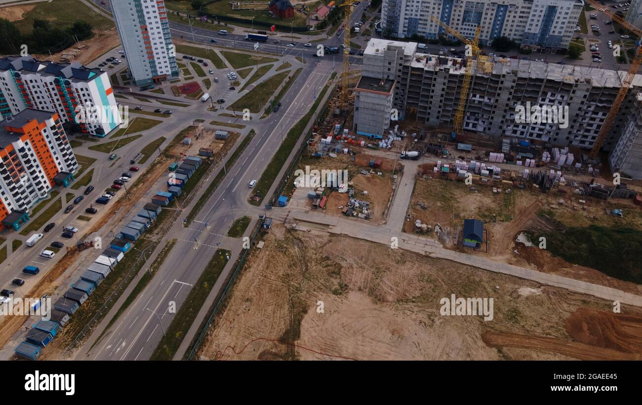 Construction site for a new city block. Construction work is underway ...