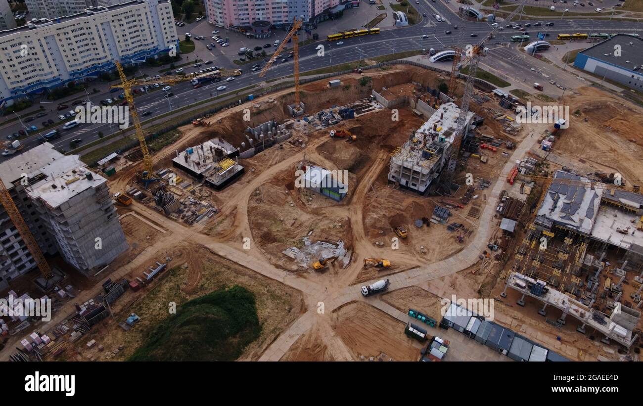 Construction site for a new city block. Construction work is underway ...