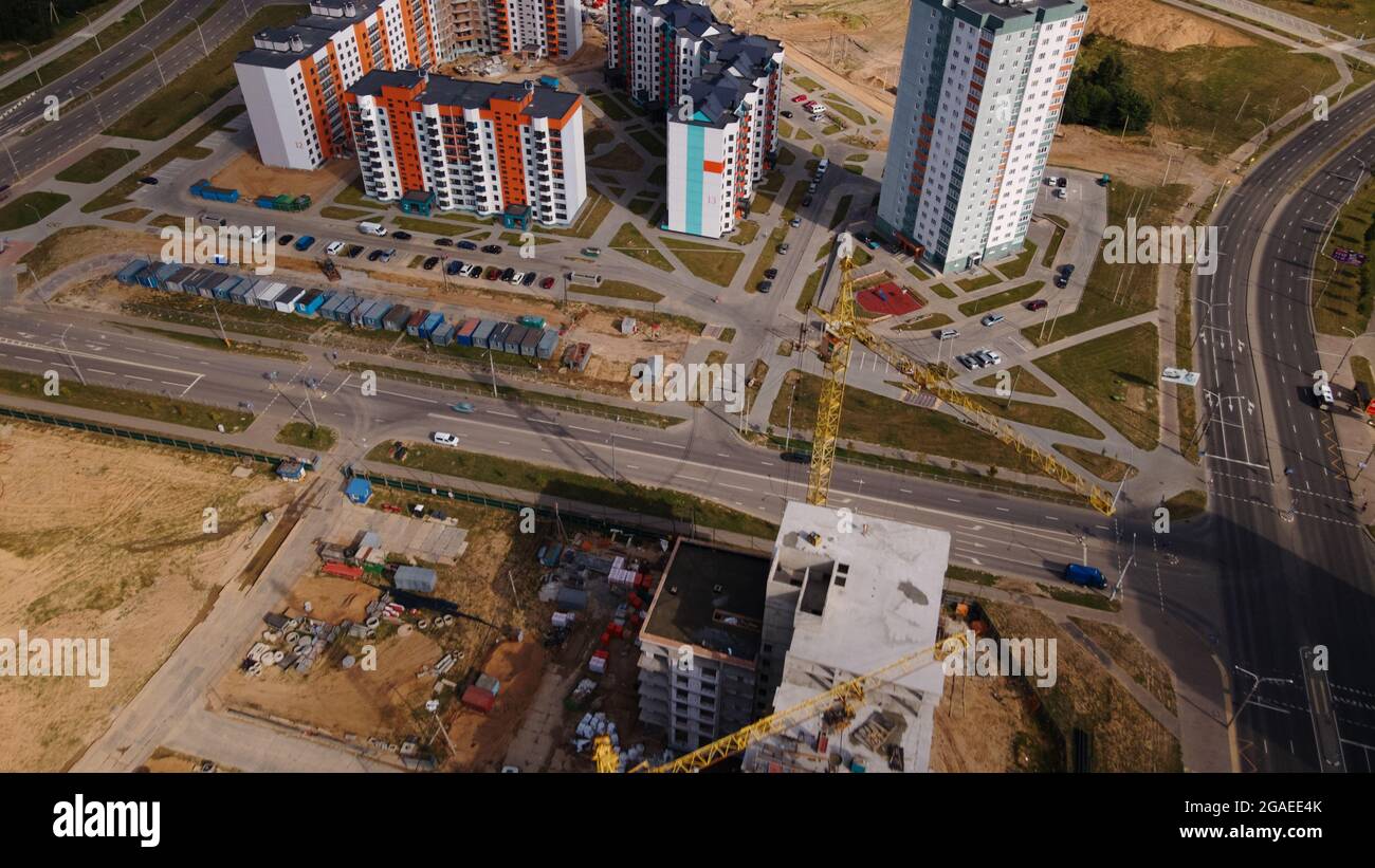 Construction site for a new city block. Construction work is underway ...