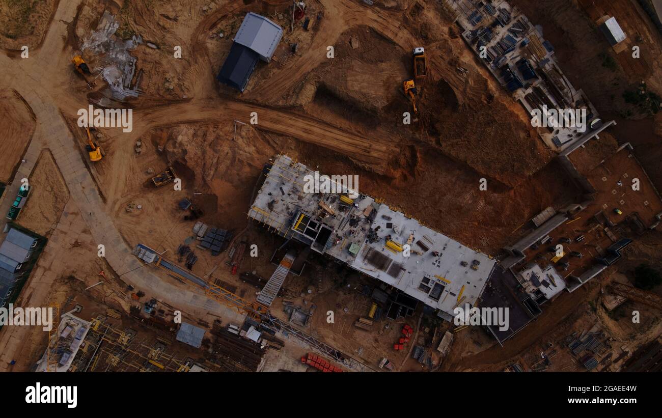 Construction site for a new city block. Construction work is underway ...