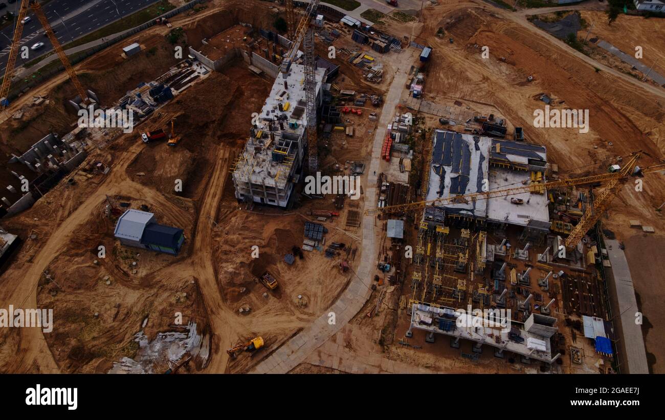 Construction site for a new city block. Construction work is underway ...
