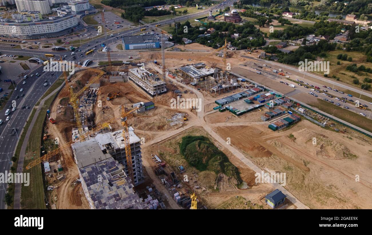 Construction site for a new city block. Construction work is underway ...