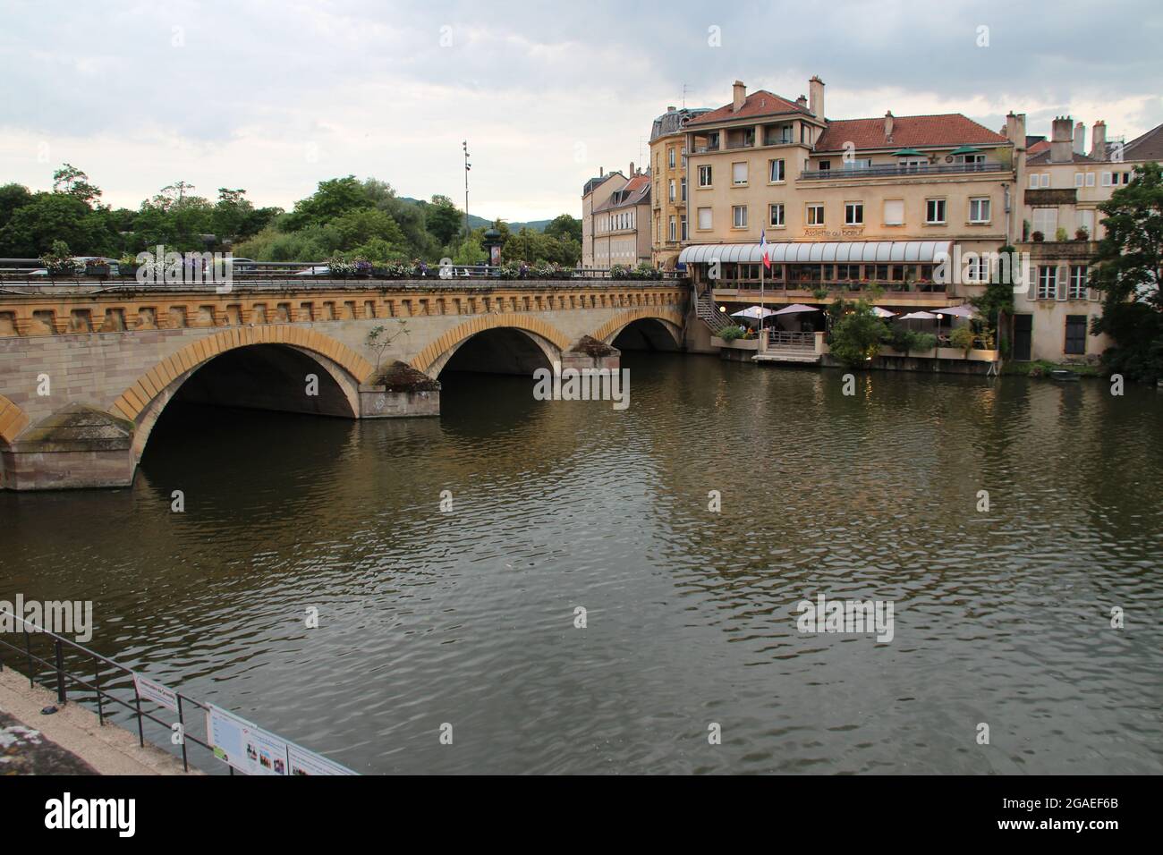 bridge, flat buildings and river moselle in metz in lorraine (france ...