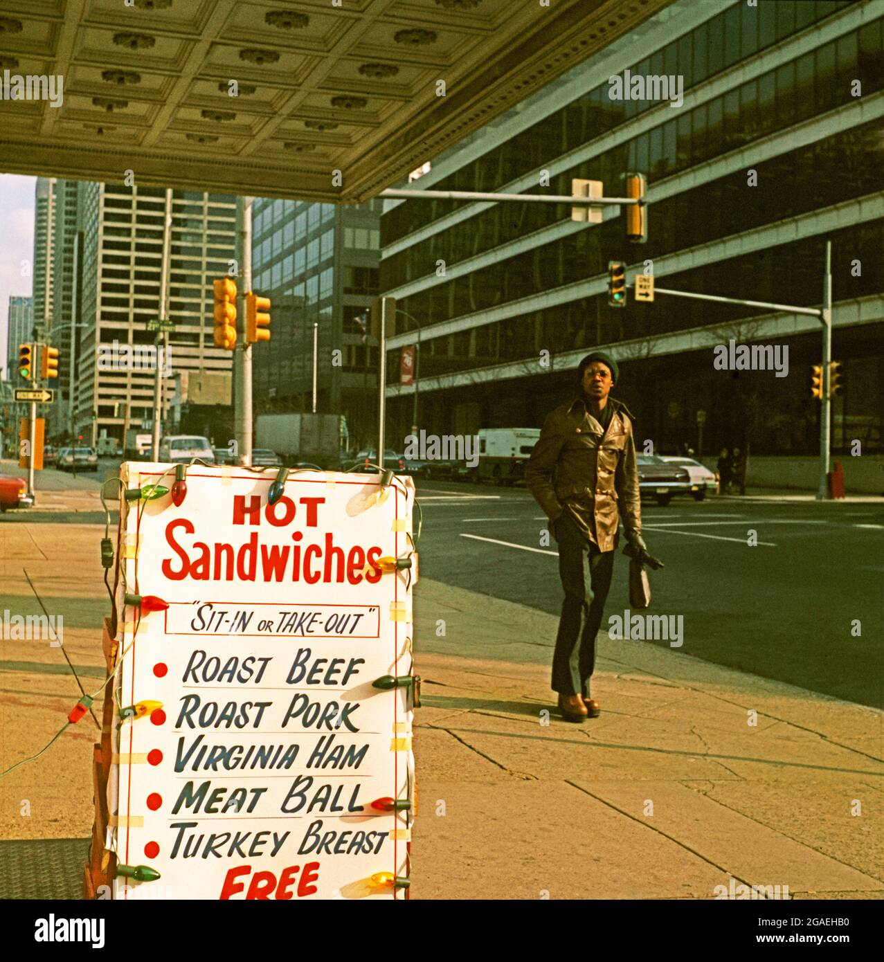Advertising placards on the streets. Philadelphia PA, USA, 1976 Stock ...