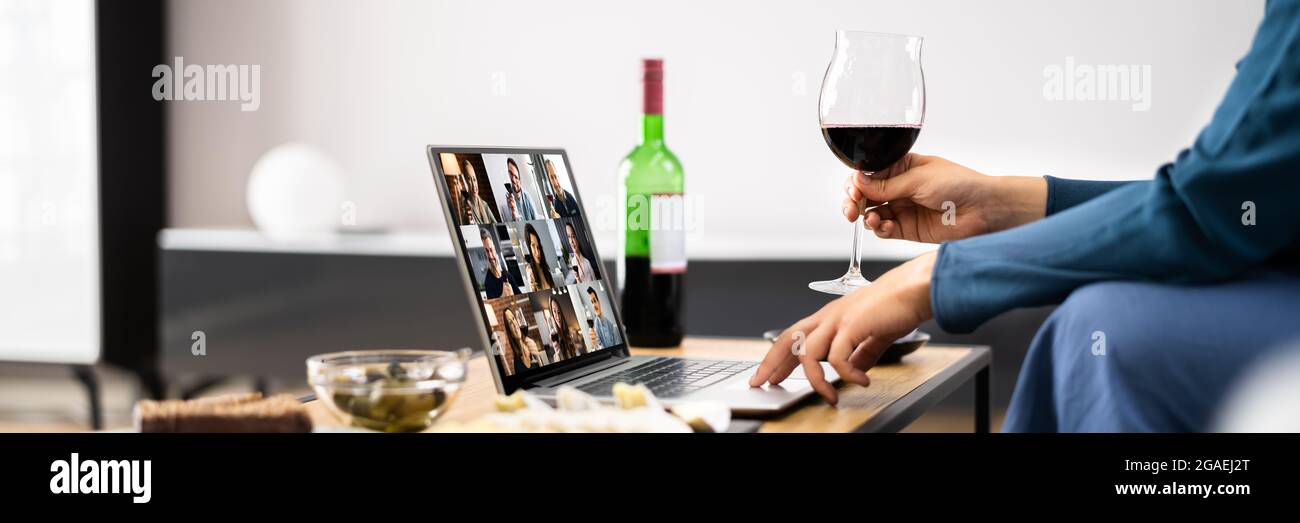 Virtual Wine Tasting Dinner Event Online Using Laptop Stock Photo - Alamy