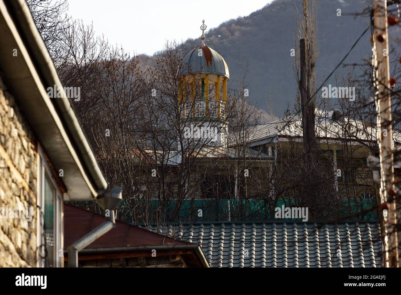 Lahij town. Azerbaijan. December 23, 2019. The building of the City ...