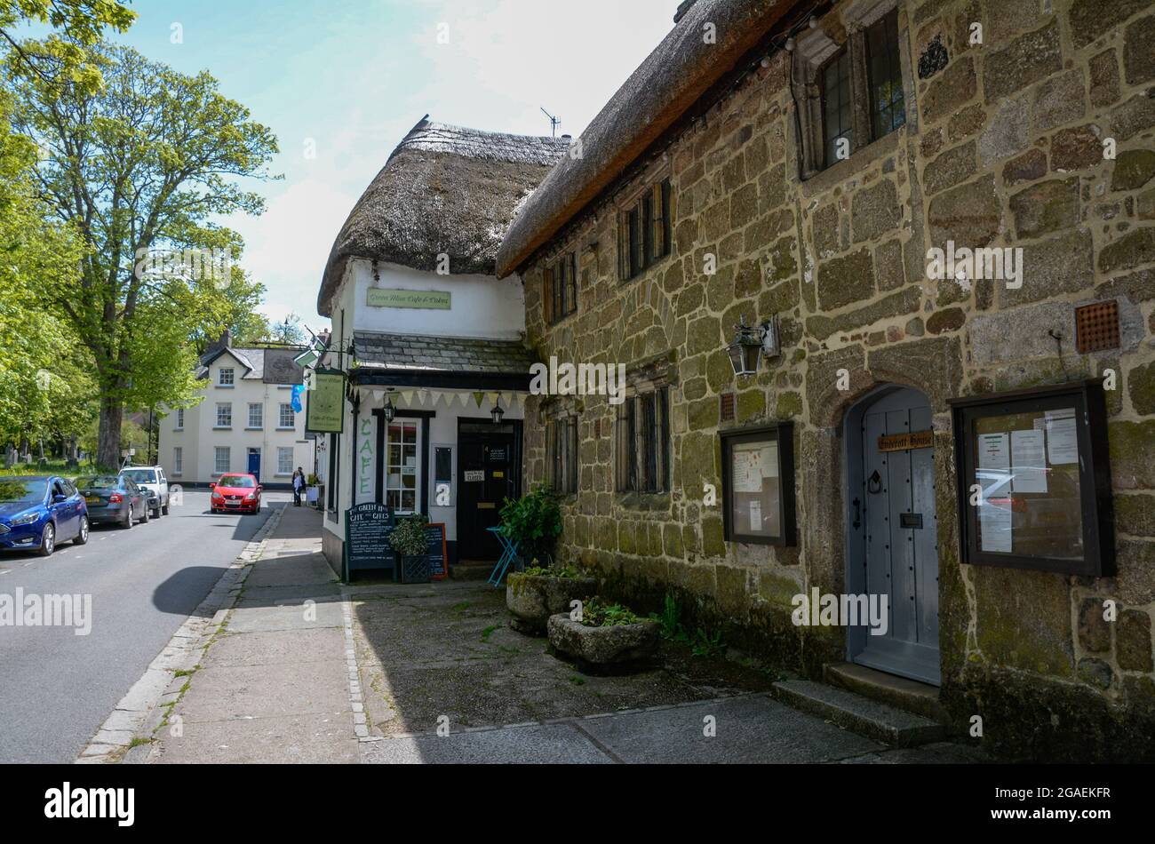 High Street of the old town of Chagford on Dartmoor in Devon Stock ...