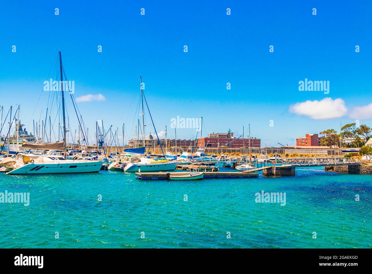 False Bay coast landscape with yachts boats jetty Long Beach and ...