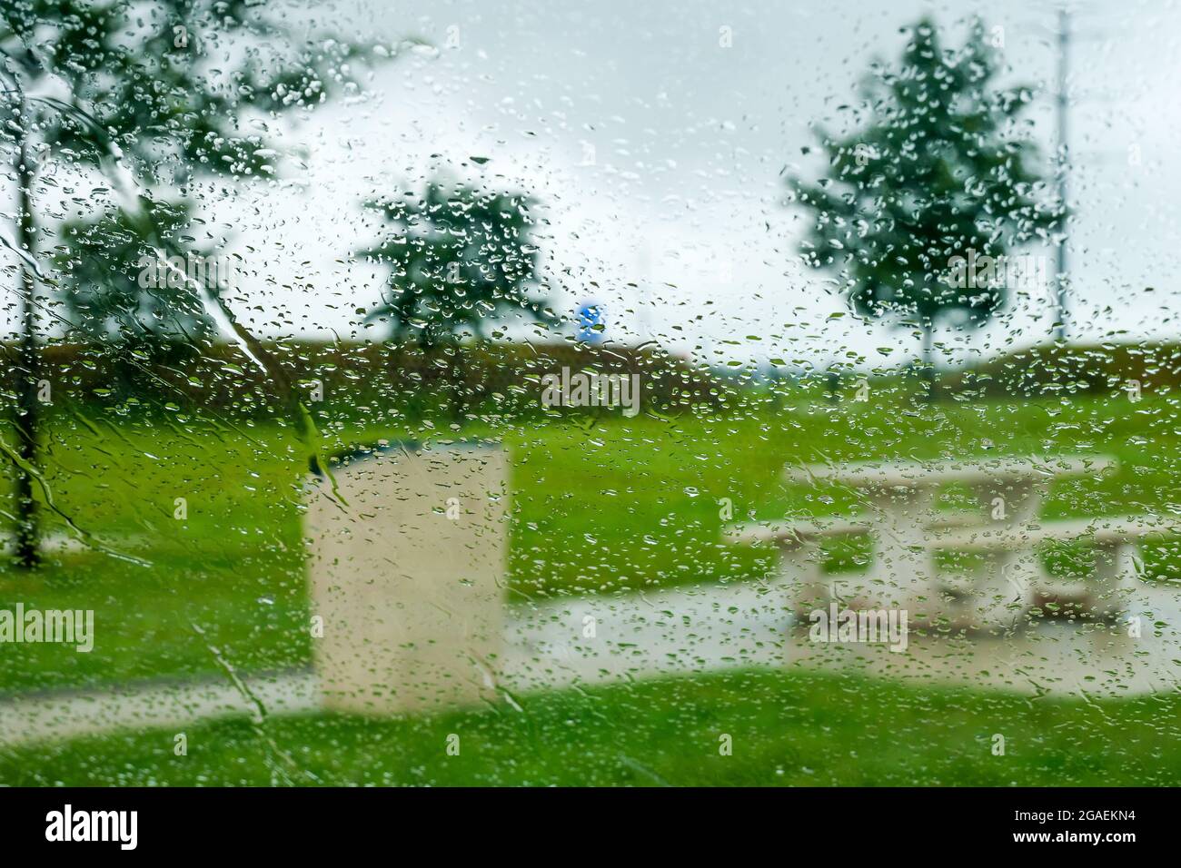 Rest area under a heavy rain, A10 motorway to Normandy, France Stock ...