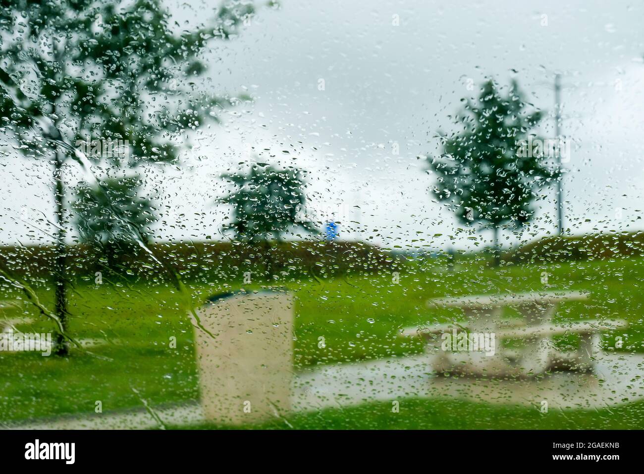 Rest area under a heavy rain, A10 motorway to Normandy, France Stock ...
