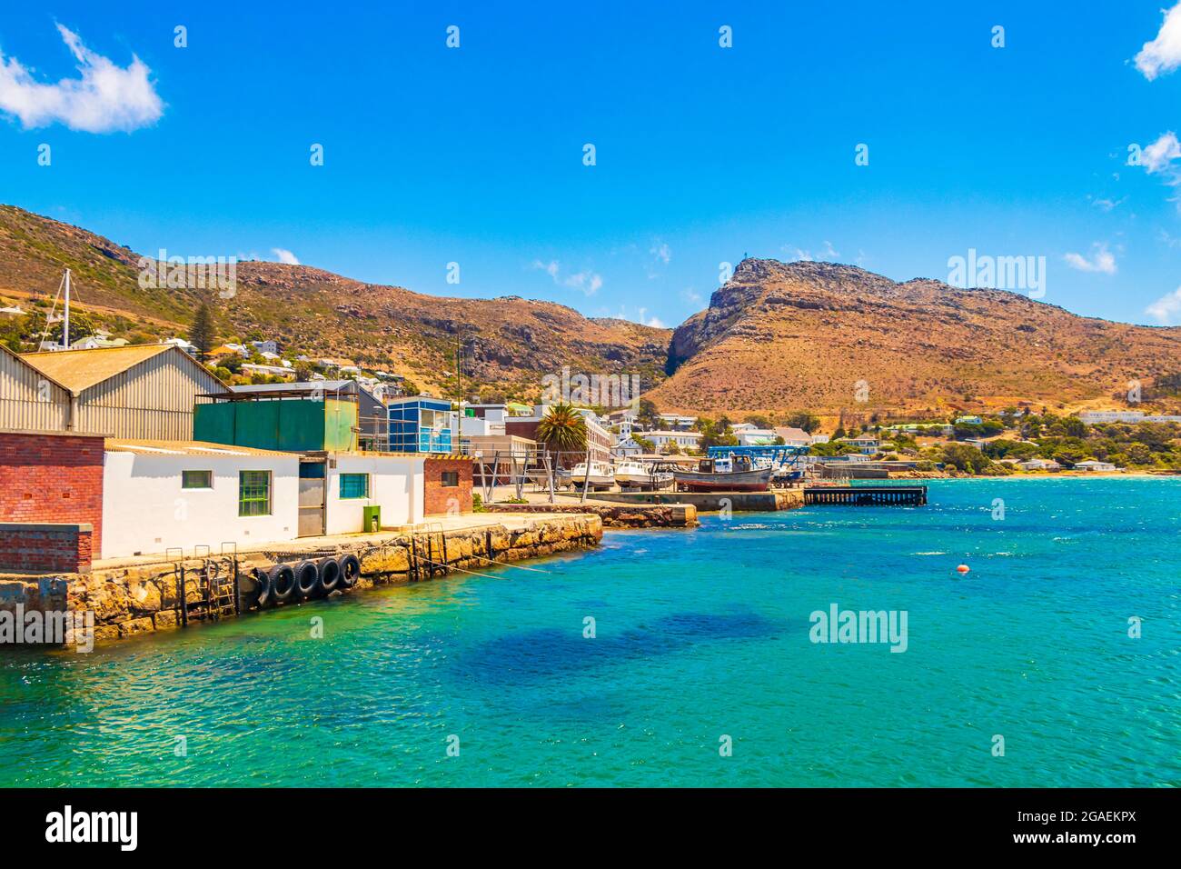 False Bay coast landscape with yachts boats jetty Long Beach and ...