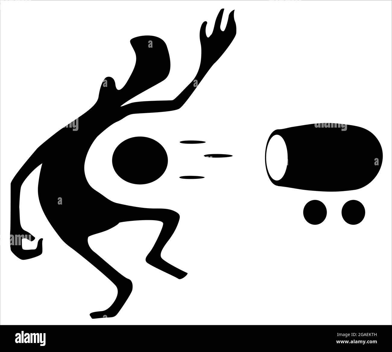 Cannon fodder cartoon character black silhouette, vector illustration ...