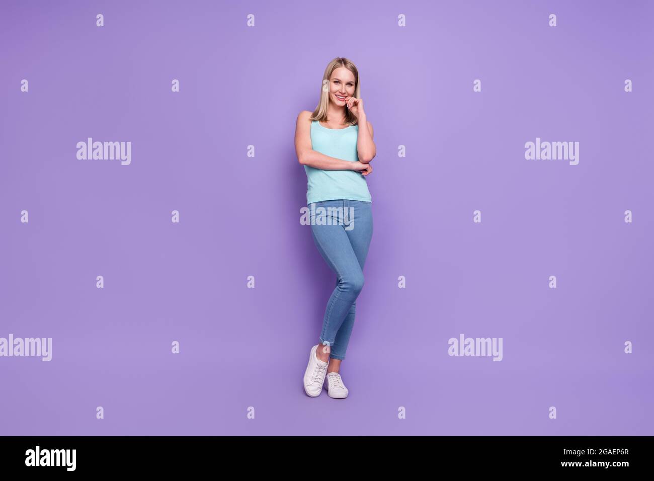 Full length body size photo blonde woman in casual clothes isolated ...