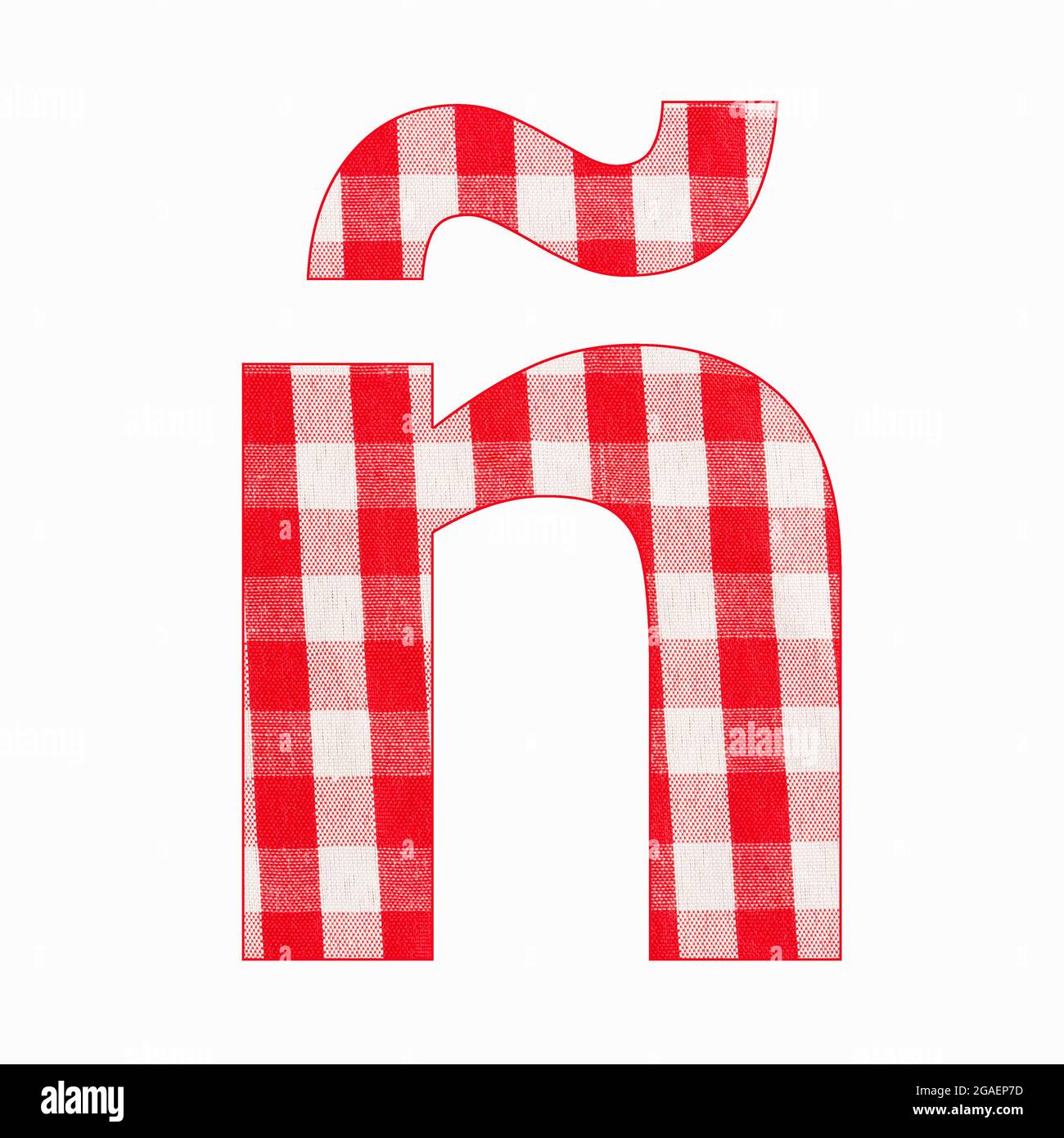 Lowercase letter ñ - Red checkered napkin background Stock Photo - Alamy