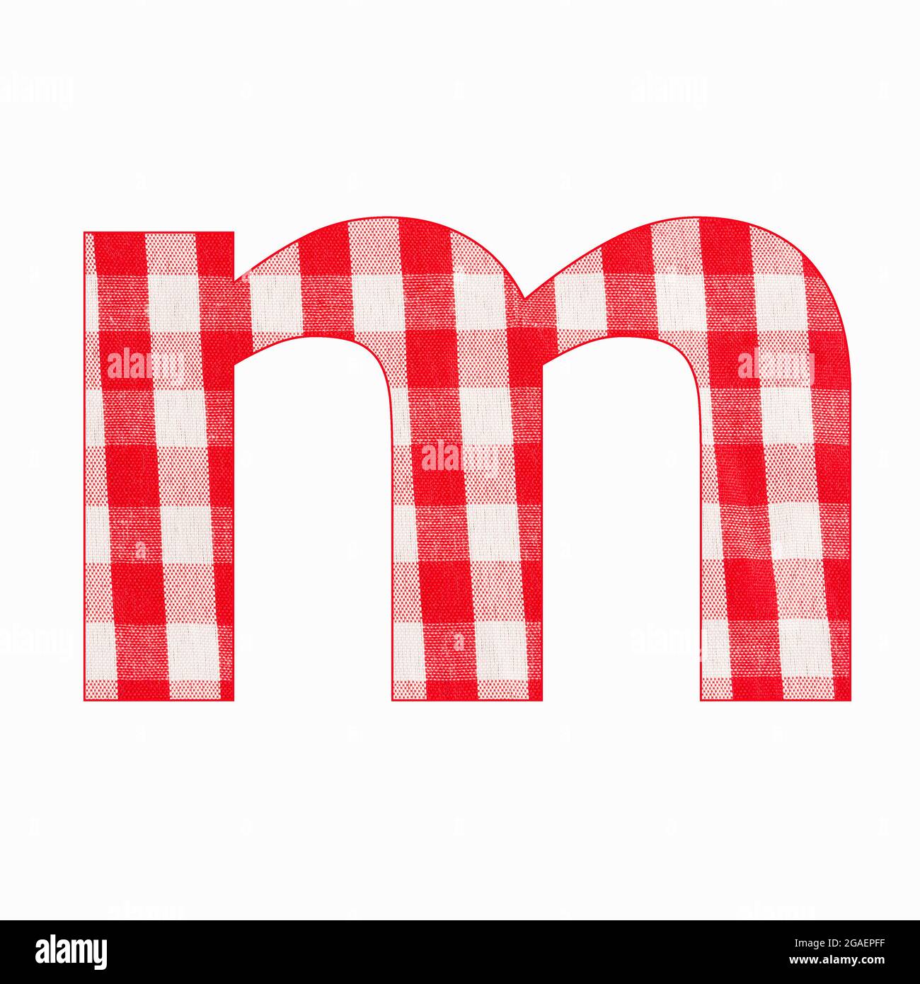 Lowercase letter m - Red checkered napkin background Stock Photo - Alamy