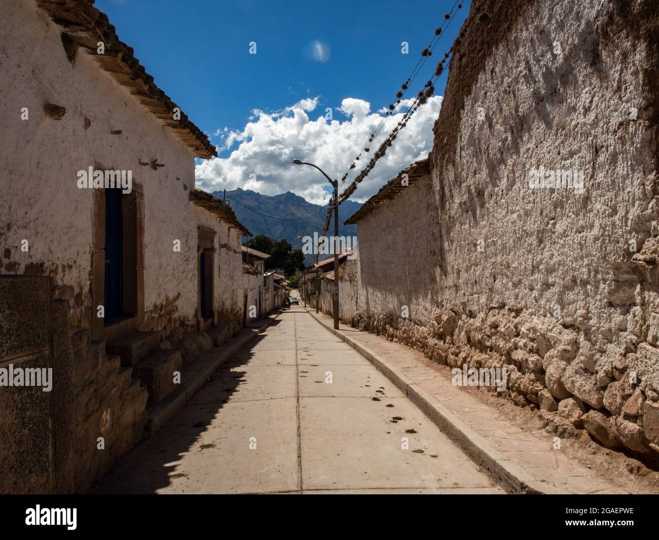 Maras, Peru May 20, 2016: Street in Moras. Homes of poor rural people ...
