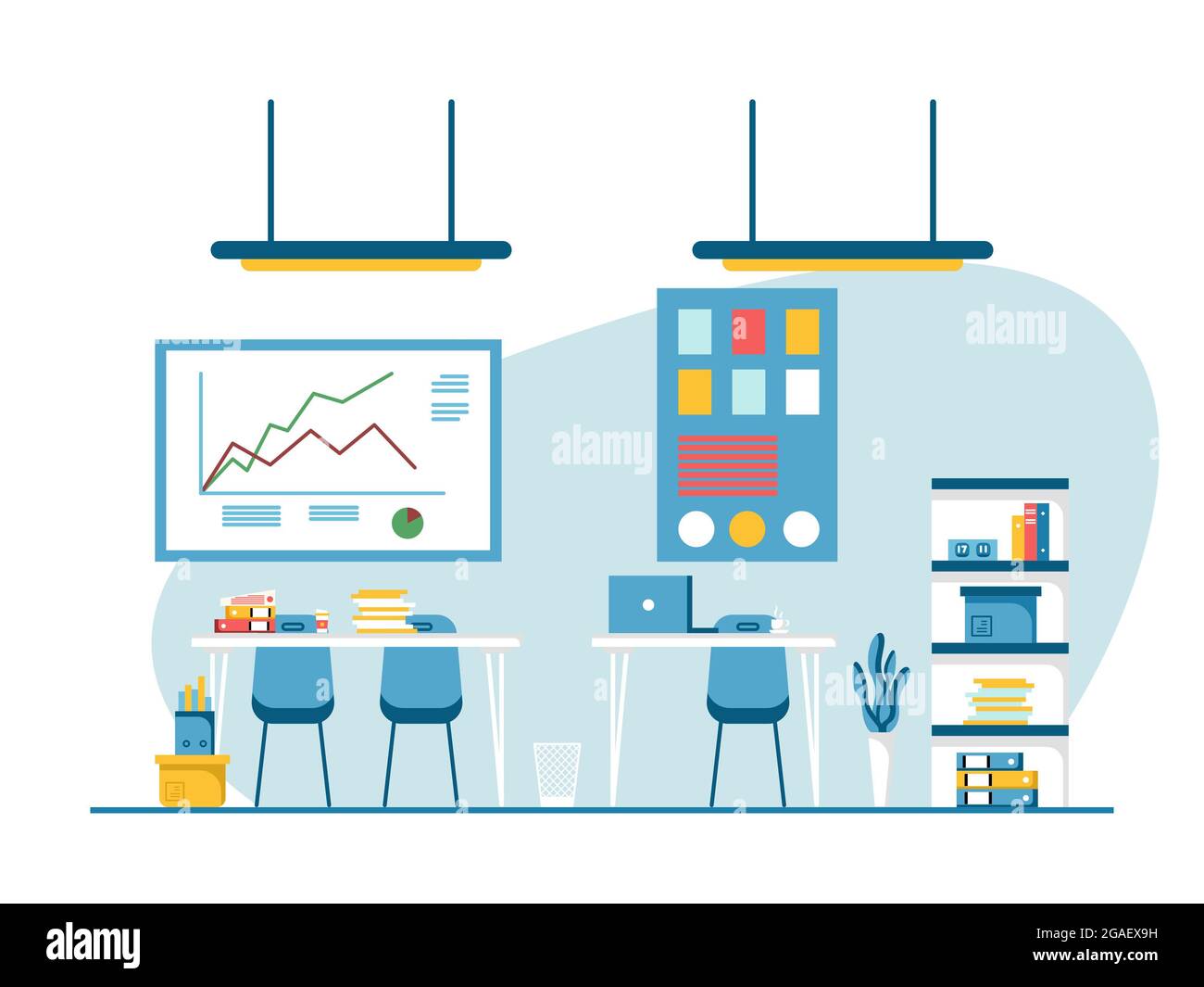 Workplace and work station flat design, Concept of working desk or ...