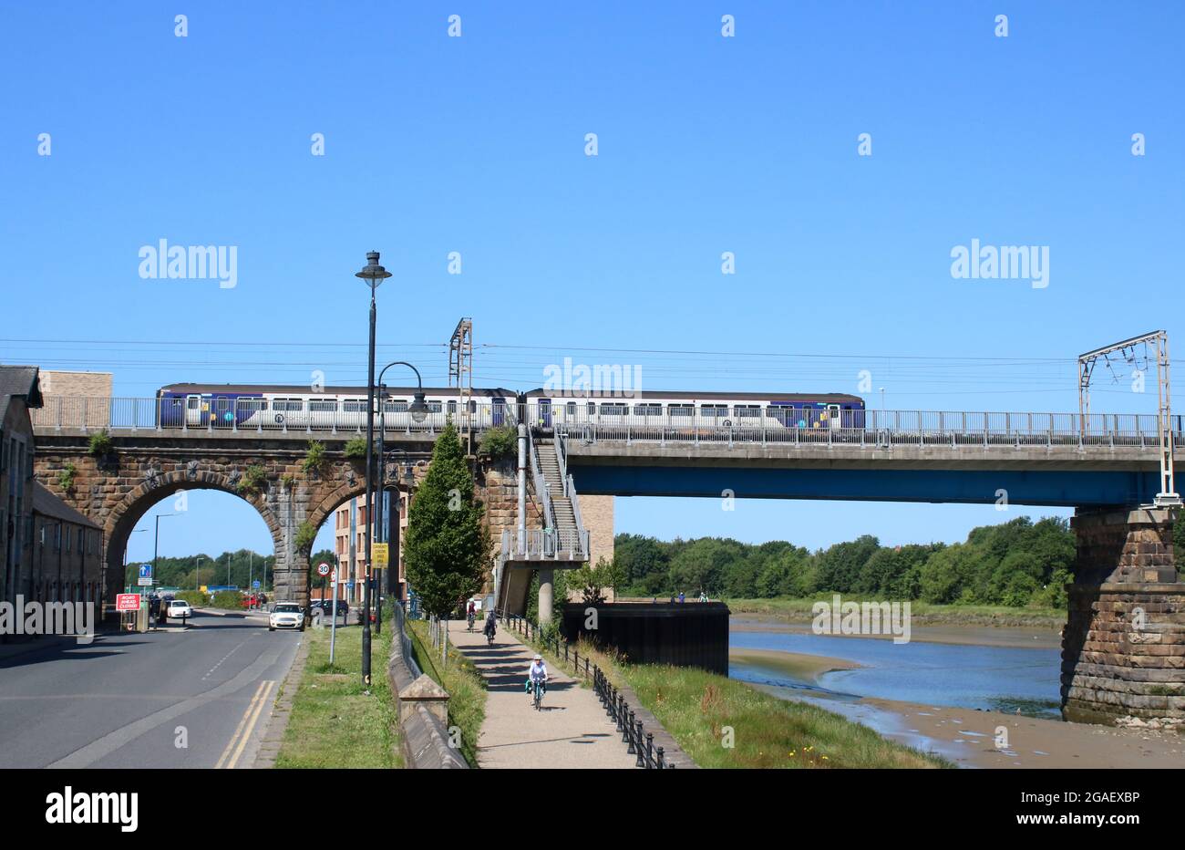 View along St Georges Quay in Lancaster, Lancashire, England to a ...
