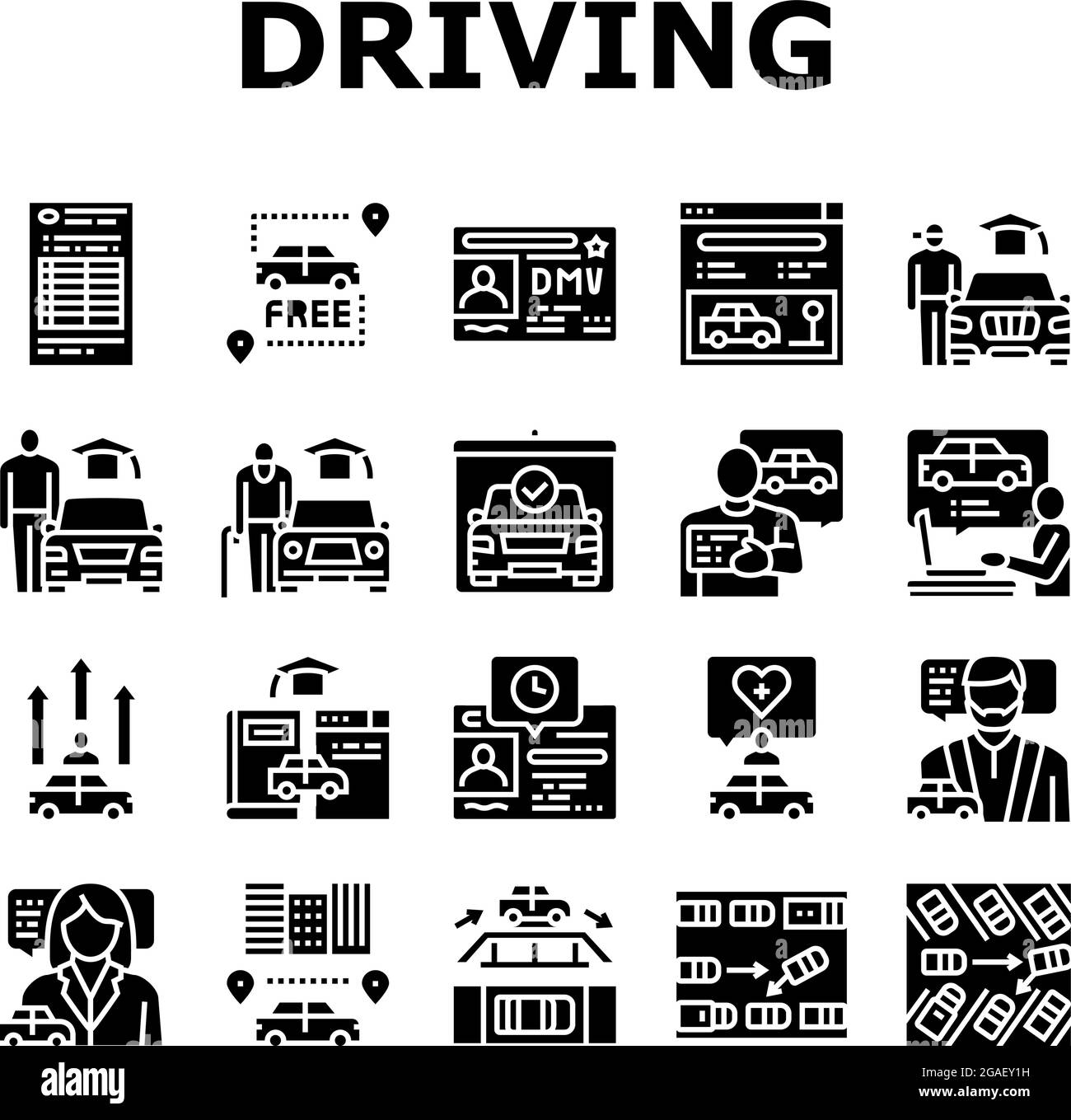 Driving School Lesson Collection Icons Set Vector Stock Vector Image ...