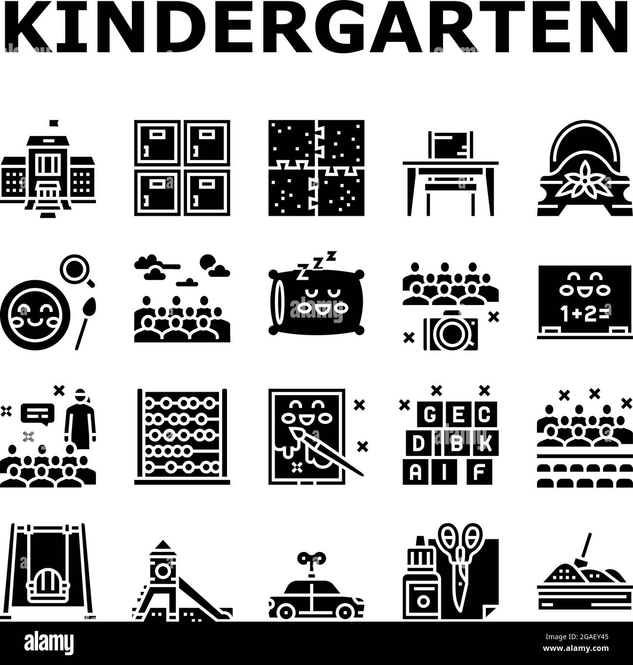 Kindergarten Activity Collection Icons Set Vector Stock Vector Image ...