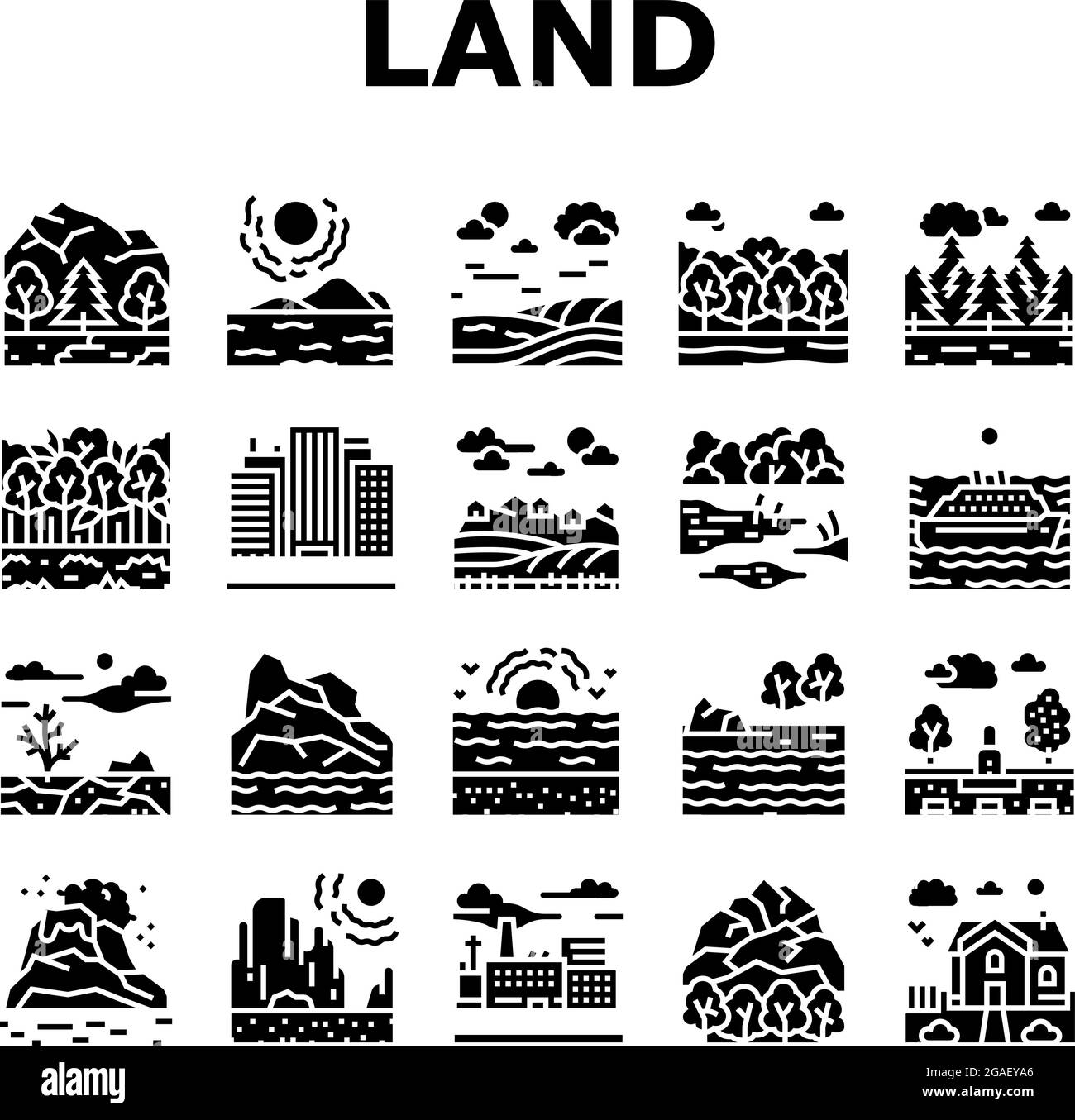Land Scape Nature Collection Icons Set Vector Stock Vector Image & Art ...