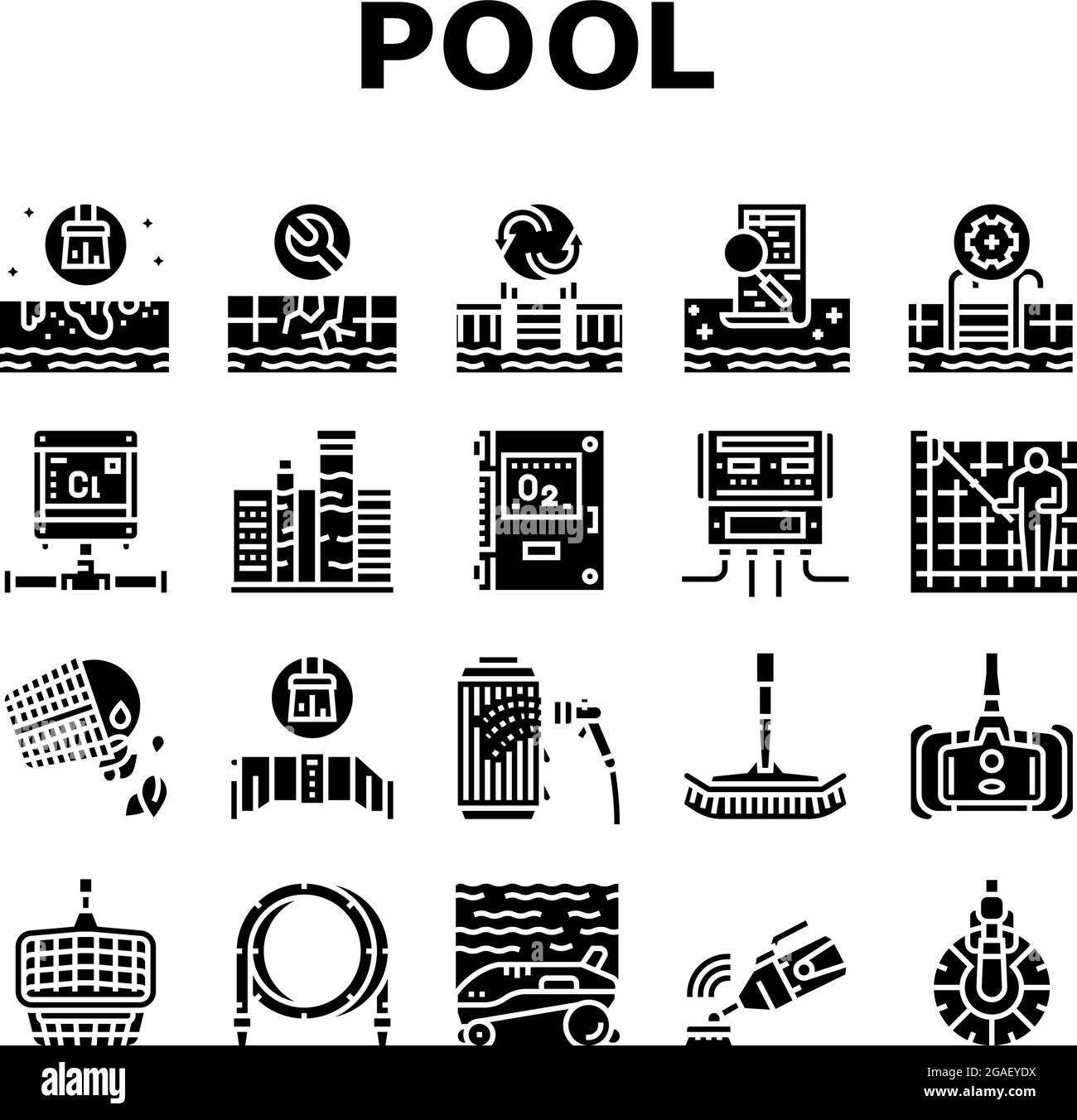Pool Cleaning Service Collection Icons Set Vector Stock Vector Image ...