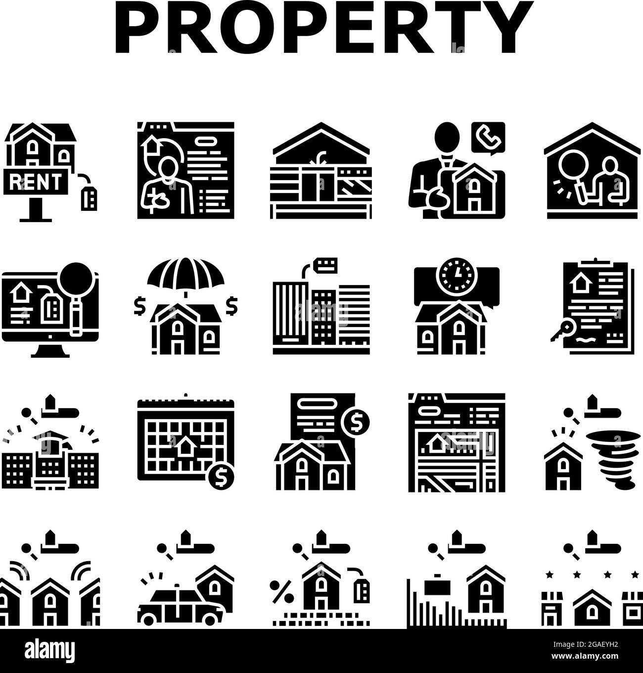 Property Rental Agency Collection Icons Set Vector Stock Vector Image ...