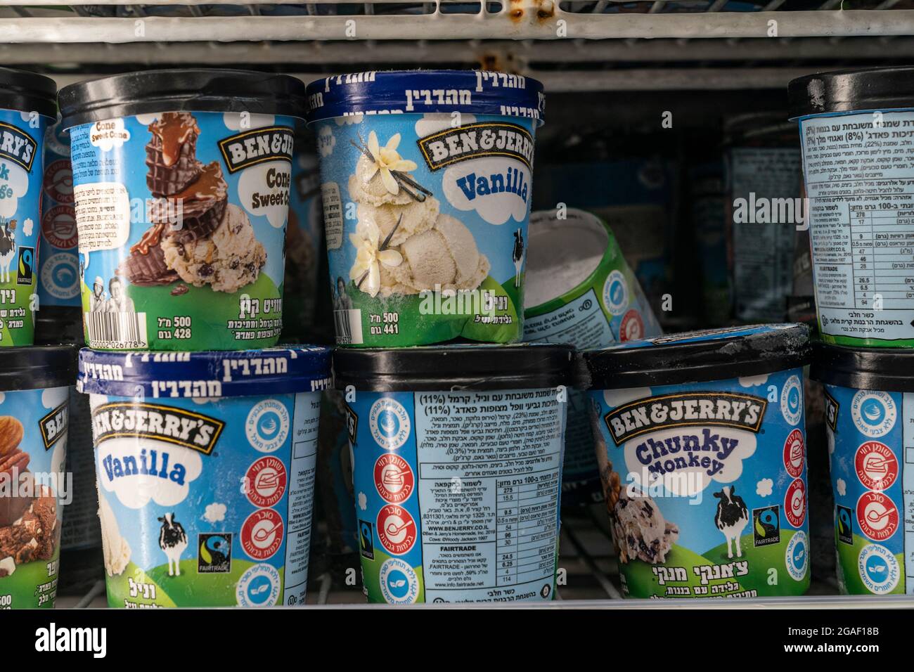 Haifa, Israel - July 25, 2021: Containers of Ben & Jerry’s ice cream ...