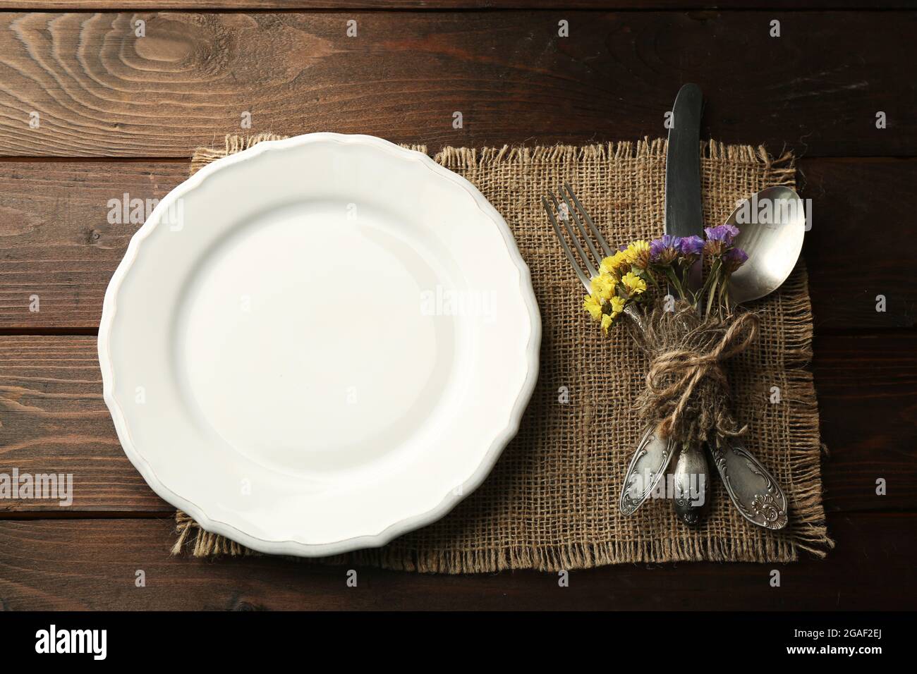 Summer table setting in rustic style Stock Photo - Alamy