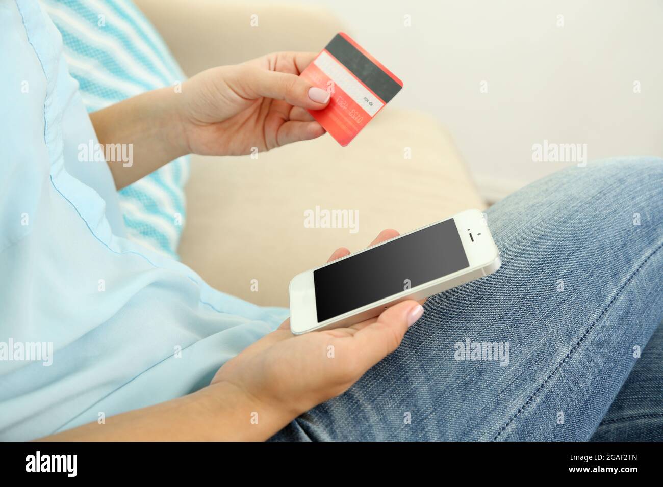 Female using mobile banking, close up Stock Photo - Alamy