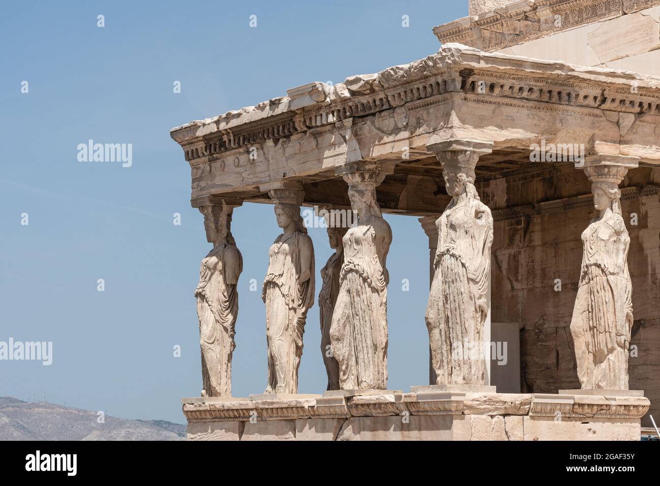 Detail of facade and caryatids of the Temple of Erechtheion, in the ...