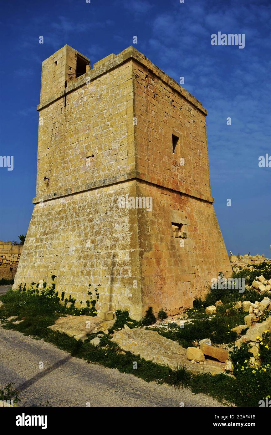 ZURRIEQ, MALTA - Mar 22, 2015: Old coastal Wardija Tower built by ...