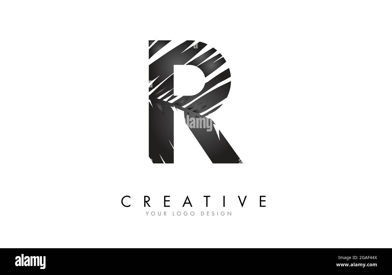 Black Leaf R letter logo design with palm tree leaf detail vector ...