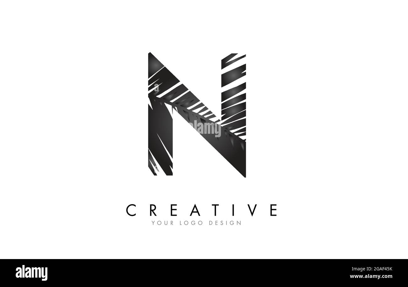 Black Leaf N letter logo design with palm tree leaf detail vector ...