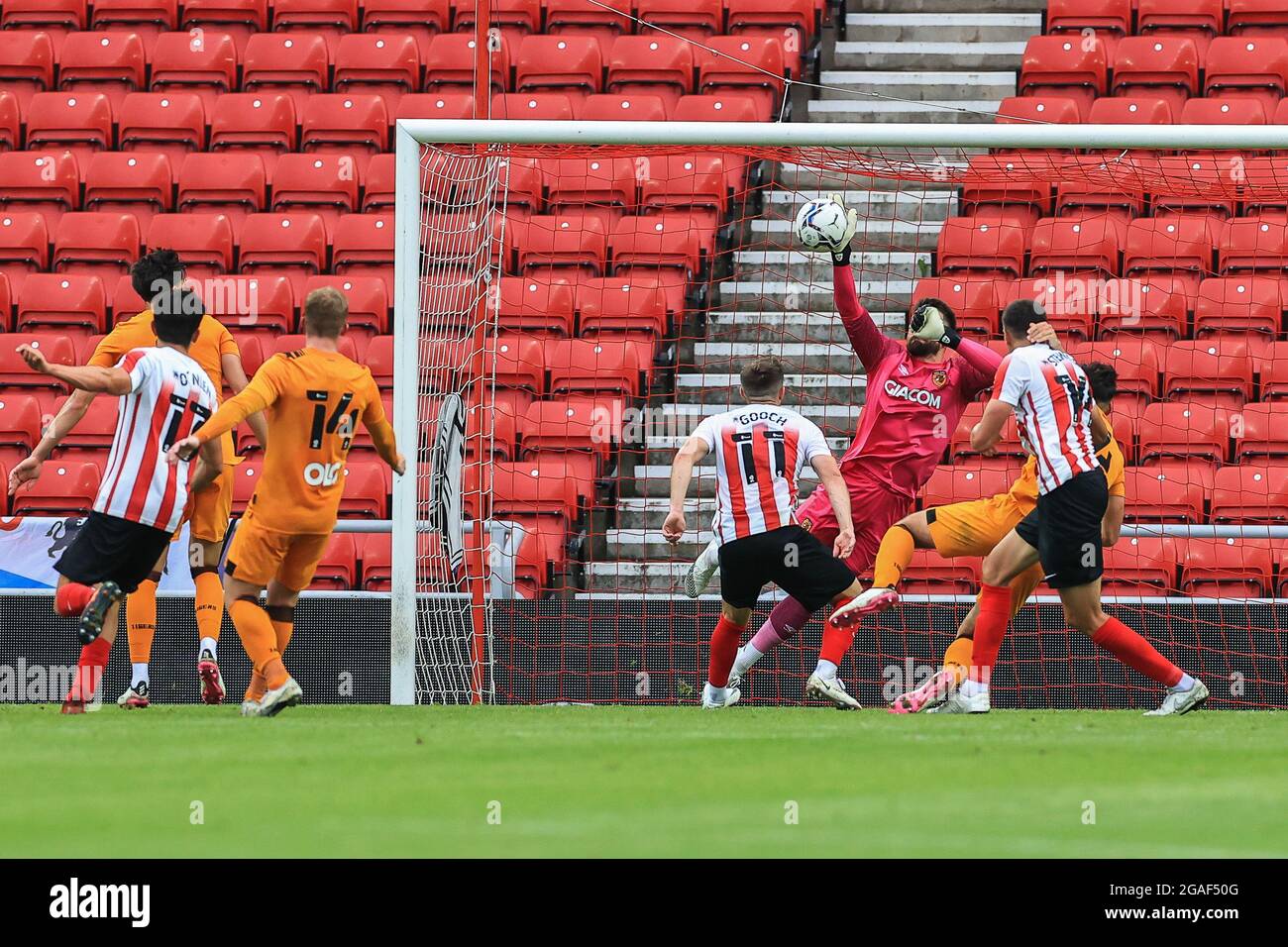 Matt Ingram #1 of Hull City makes a great save as he pushes the ball to ...