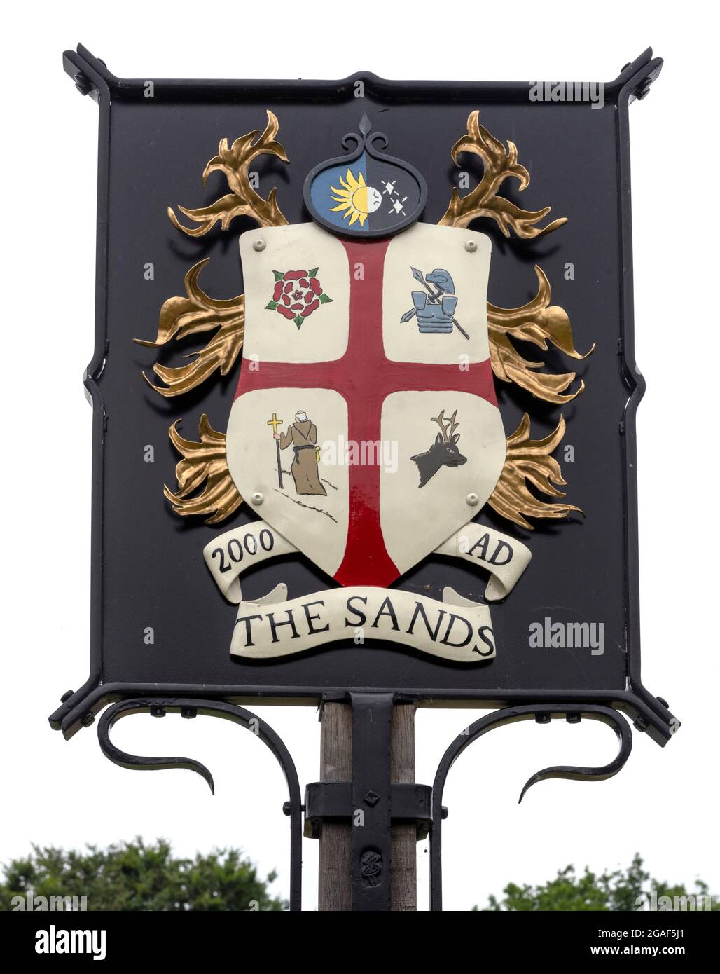 Village sign at The Sands, Farnham, Surrey, England, UK Stock Photo - Alamy